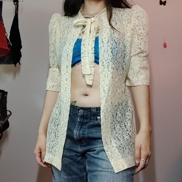 Tops | Vintage 560s Cream Lace Jacket | Poshmark